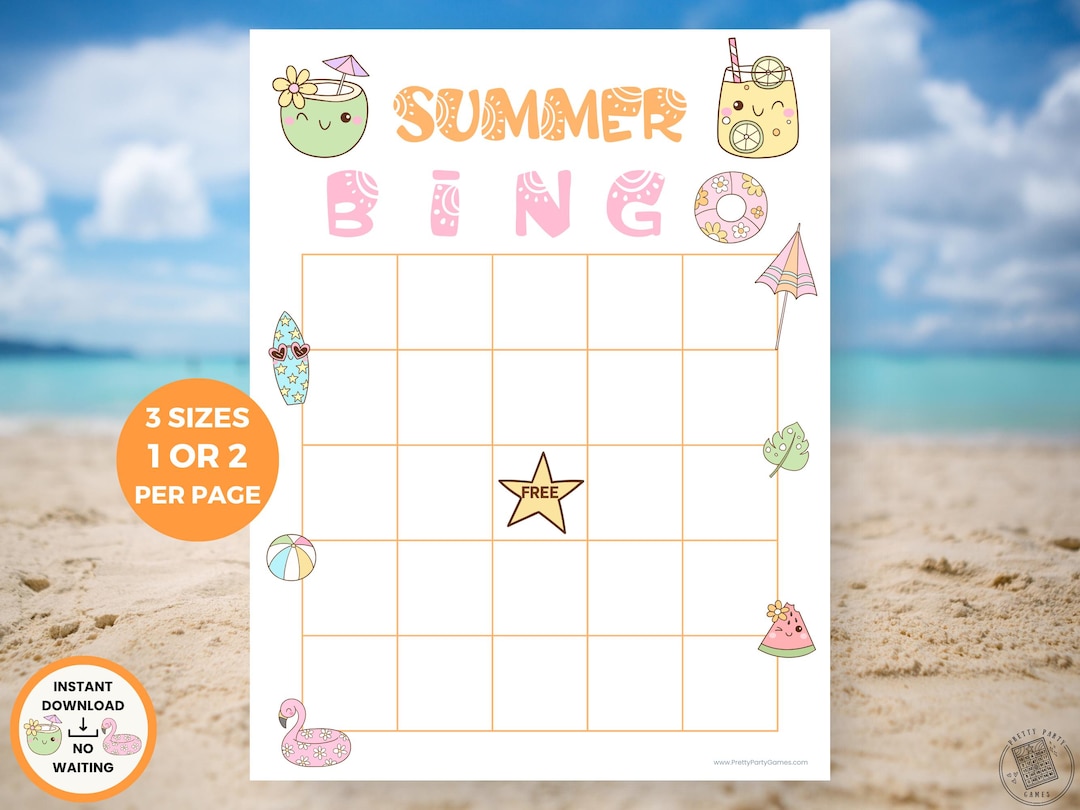 Summer Blank Bingo Card Printable PDF, Make Your Own Bingo Cards, Pool ...