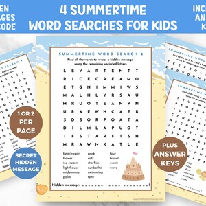 4 Printable Summer Word Search Puzzles for Kids, Fun Summertime ...