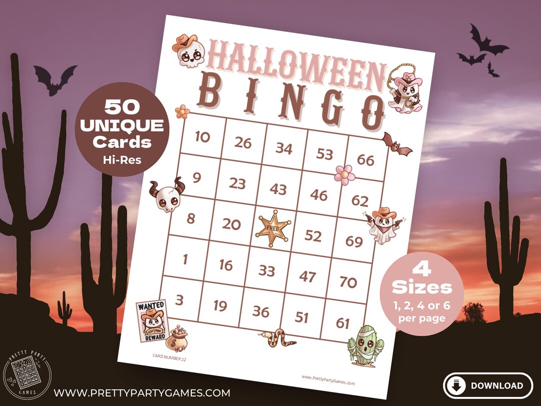 50 Little Boo Cowboy Ghost Halloween Bingo Cards With Numbers ...