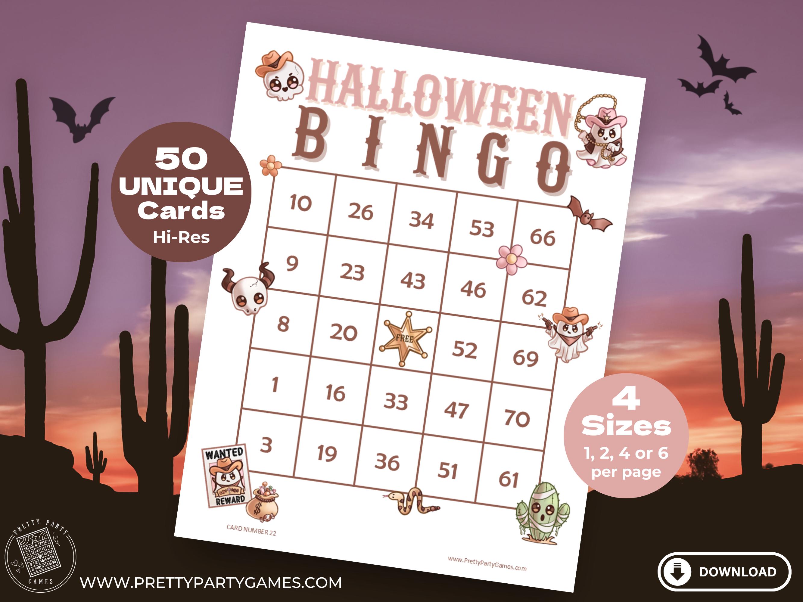 50 Little Boo Cowboy Ghost Halloween Bingo Cards With Numbers ...