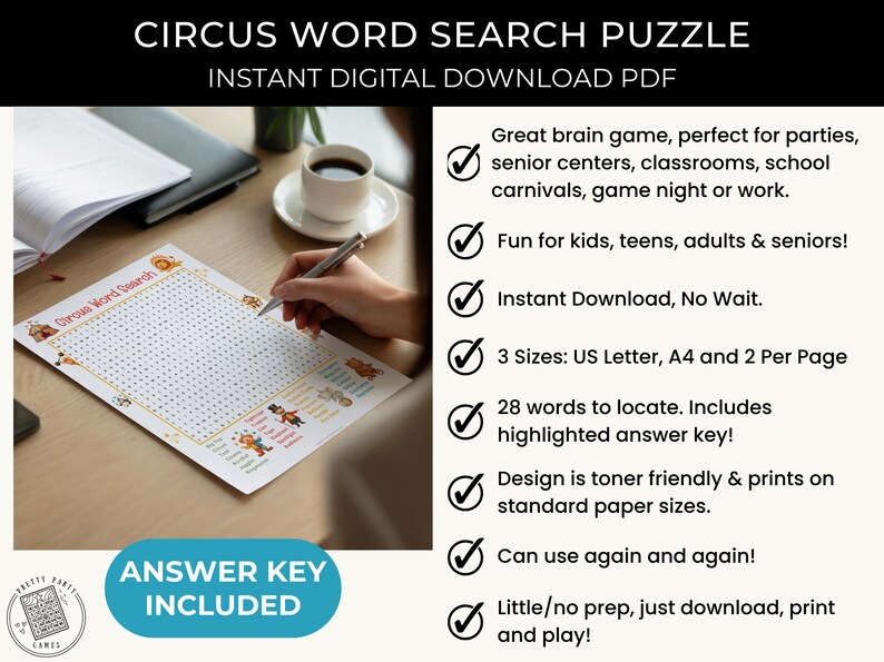 Circus Word Search Printable, Carnival Party Game, Circus Theme ...