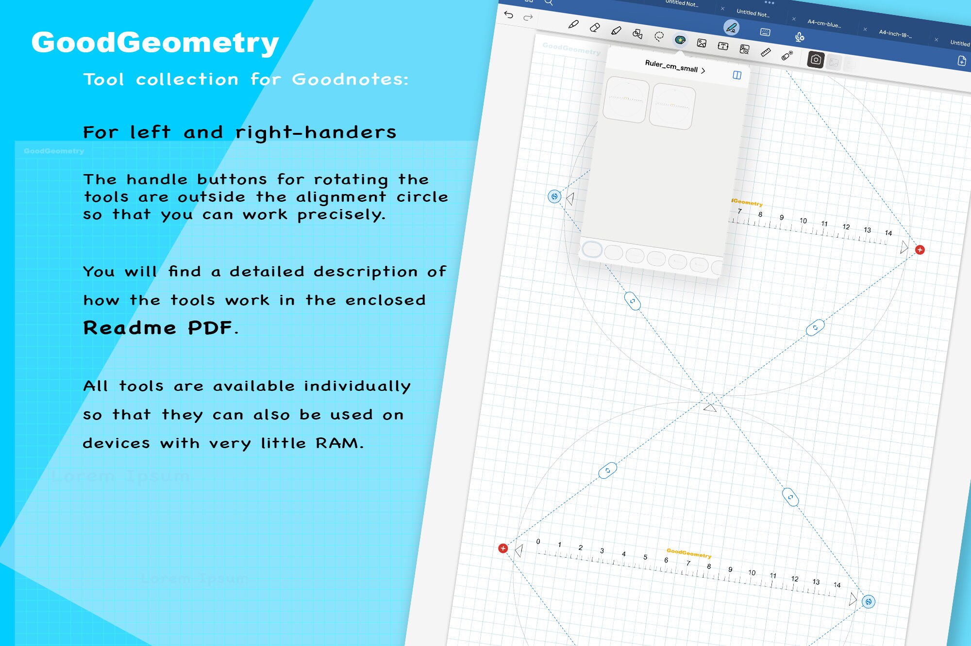 Ruler, Compass, Set Square, Protractor. Rotatable, Exact Dimensions ...