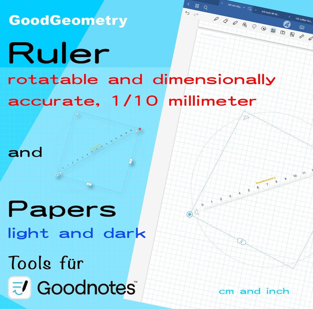 Ruler for Goodnotes, Digital Ruler, Rotatable, Exact Dimensions, Papers ...