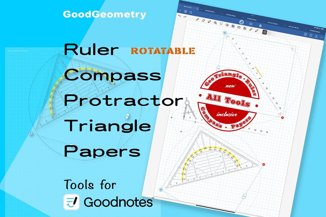 Ruler, Compass, Set Square, Protractor. Rotatable, Exact Dimensions ...