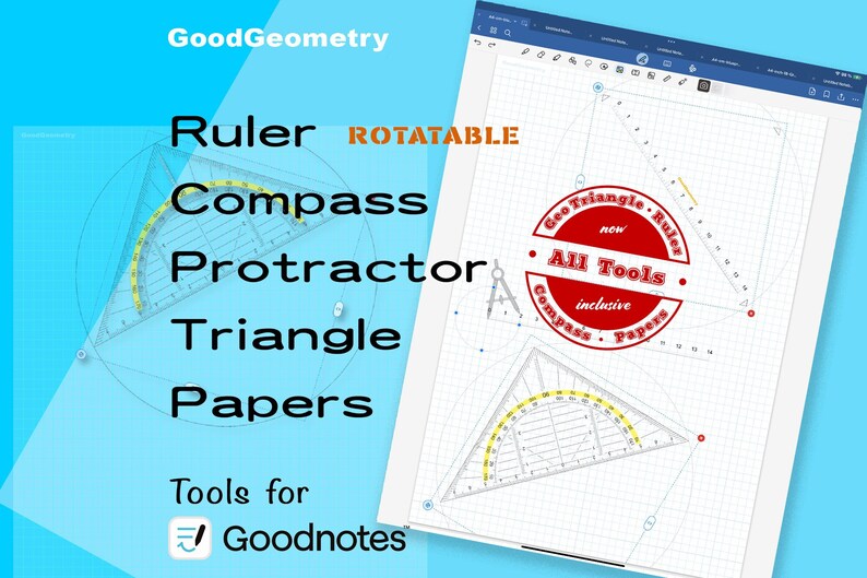 Ruler, Compass, Set Square, Protractor. Rotatable, Exact Dimensions ...