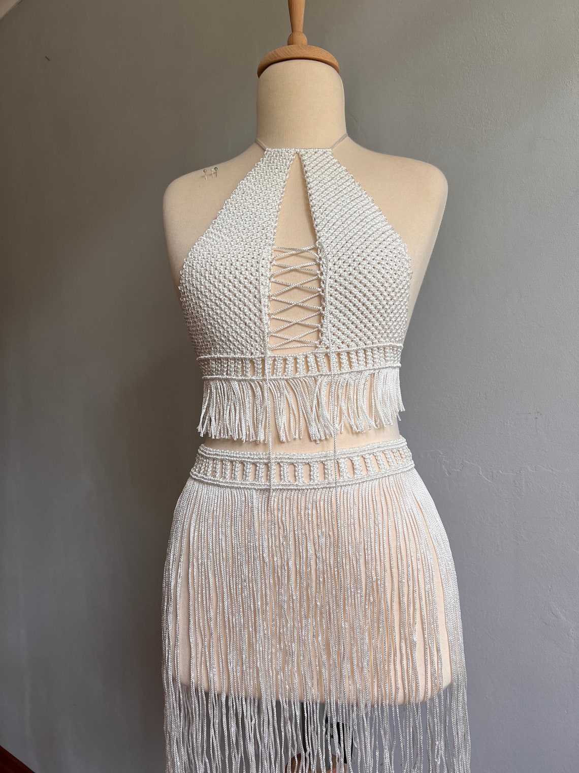Macrame Set, Macrame Skirt, Macrame Crop Top, Festival Dress, Beach ...
