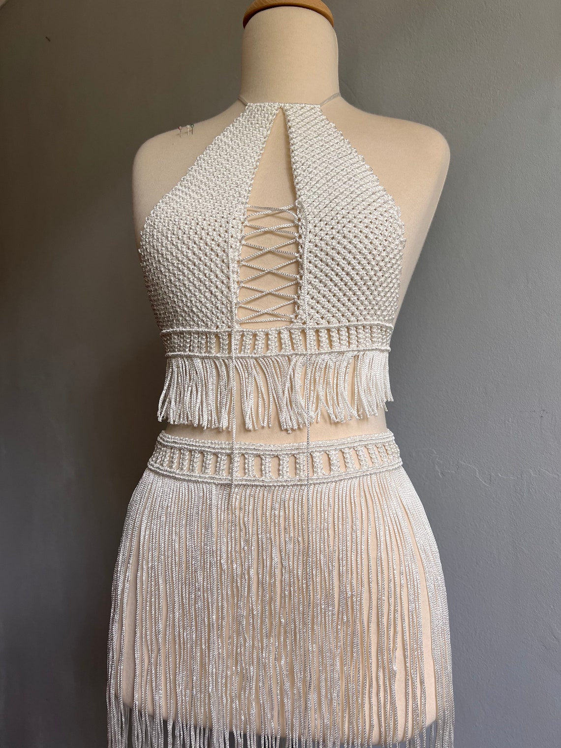 Macrame Set, Macrame Skirt, Macrame Crop Top, Festival Dress, Beach ...