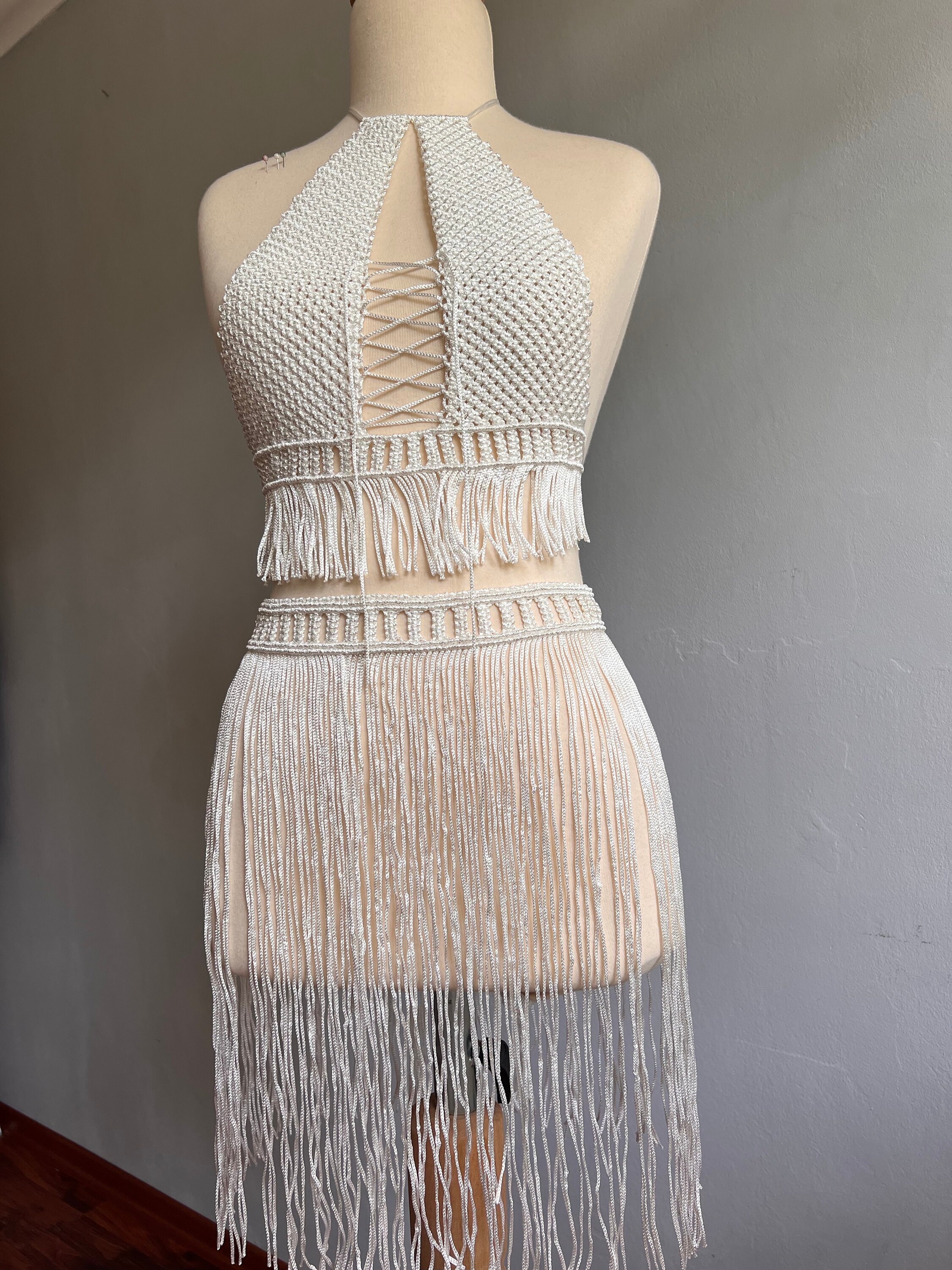 Macrame Set, Macrame Skirt, Macrame Crop Top, Festival Dress, Beach ...