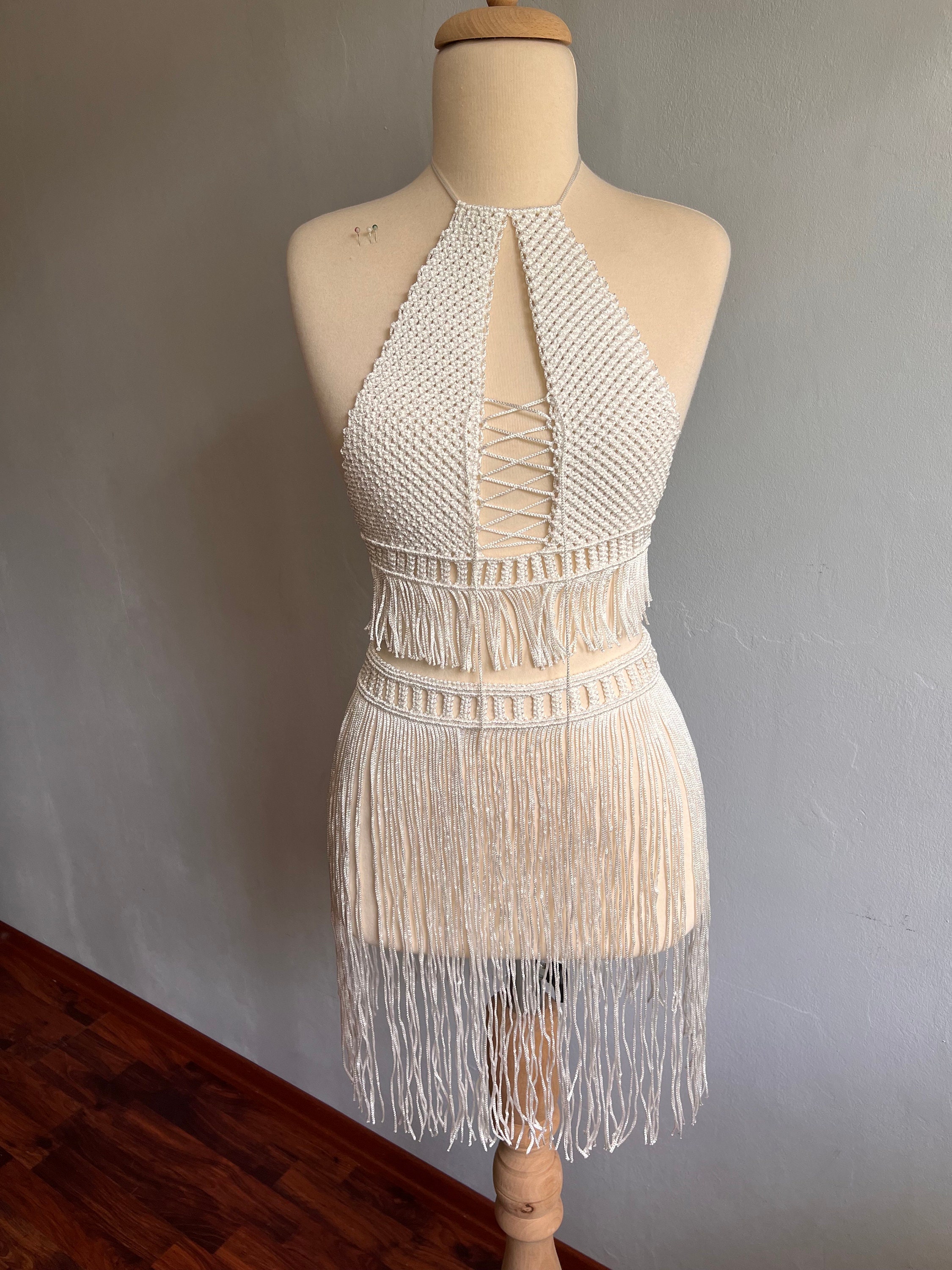 Macrame Set, Macrame Skirt, Macrame Crop Top, Festival Dress, Beach ...