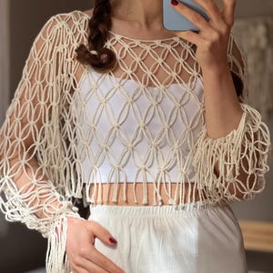 Boho Festival Outfit, Mesh Rave Outfit, Boho Sweater, Macrame Sweater ...