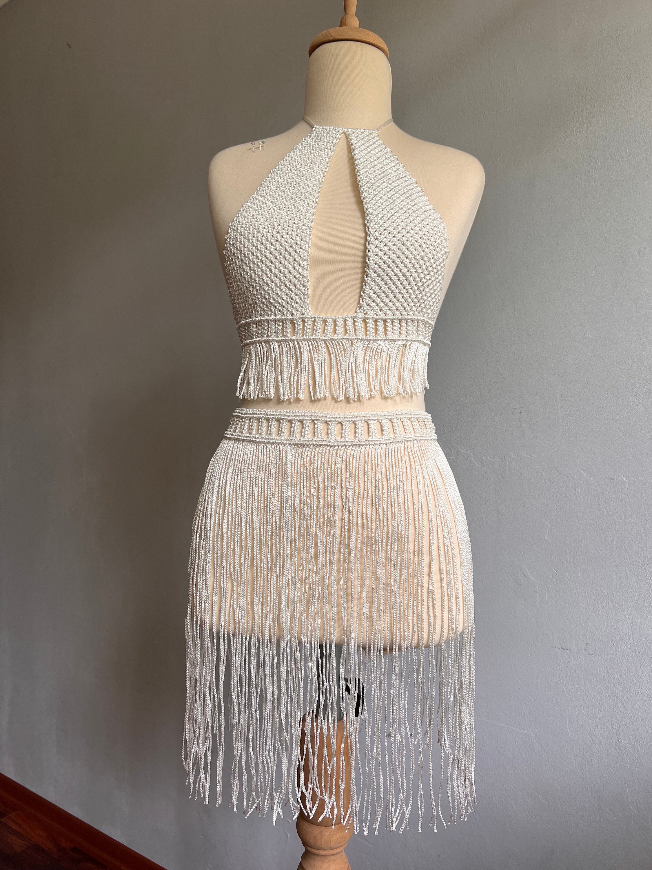 Macrame Set, Macrame Skirt, Macrame Crop Top, Festival Dress, Beach ...