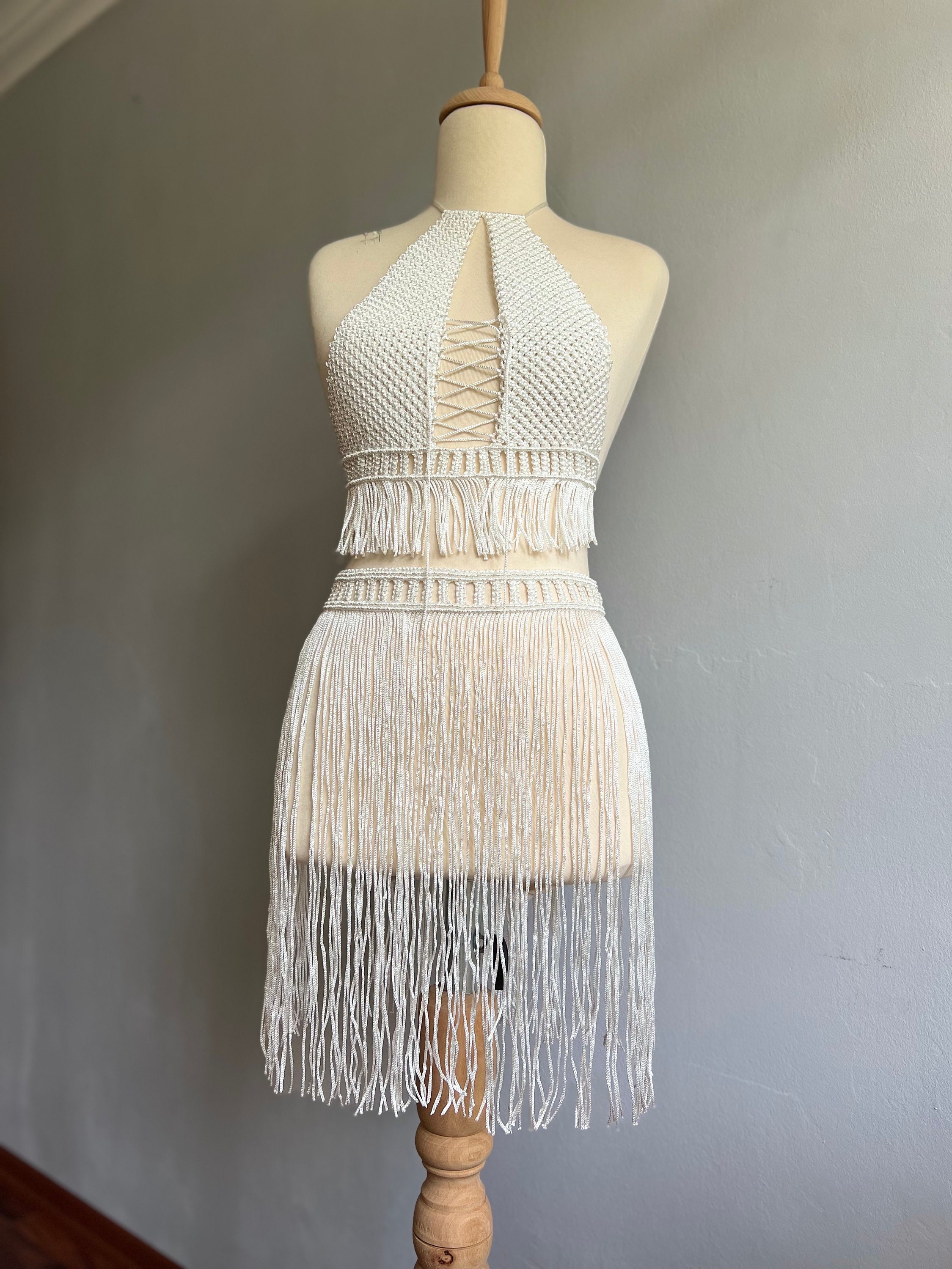 Macrame Set, Macrame Skirt, Macrame Crop Top, Festival Dress, Beach ...