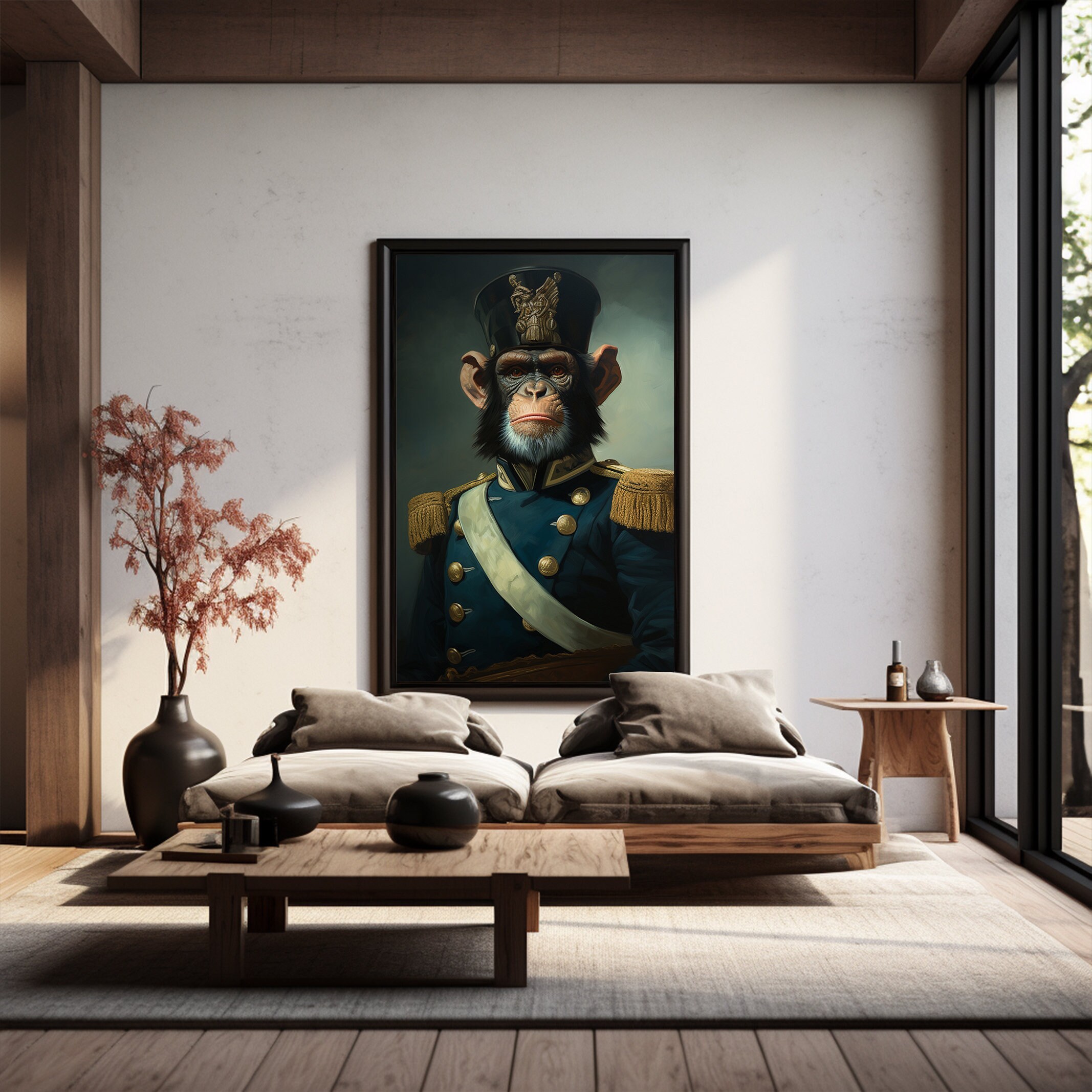 Vintage Chimpanzee in Military Uniform, Renaissance Portrait, Antique ...