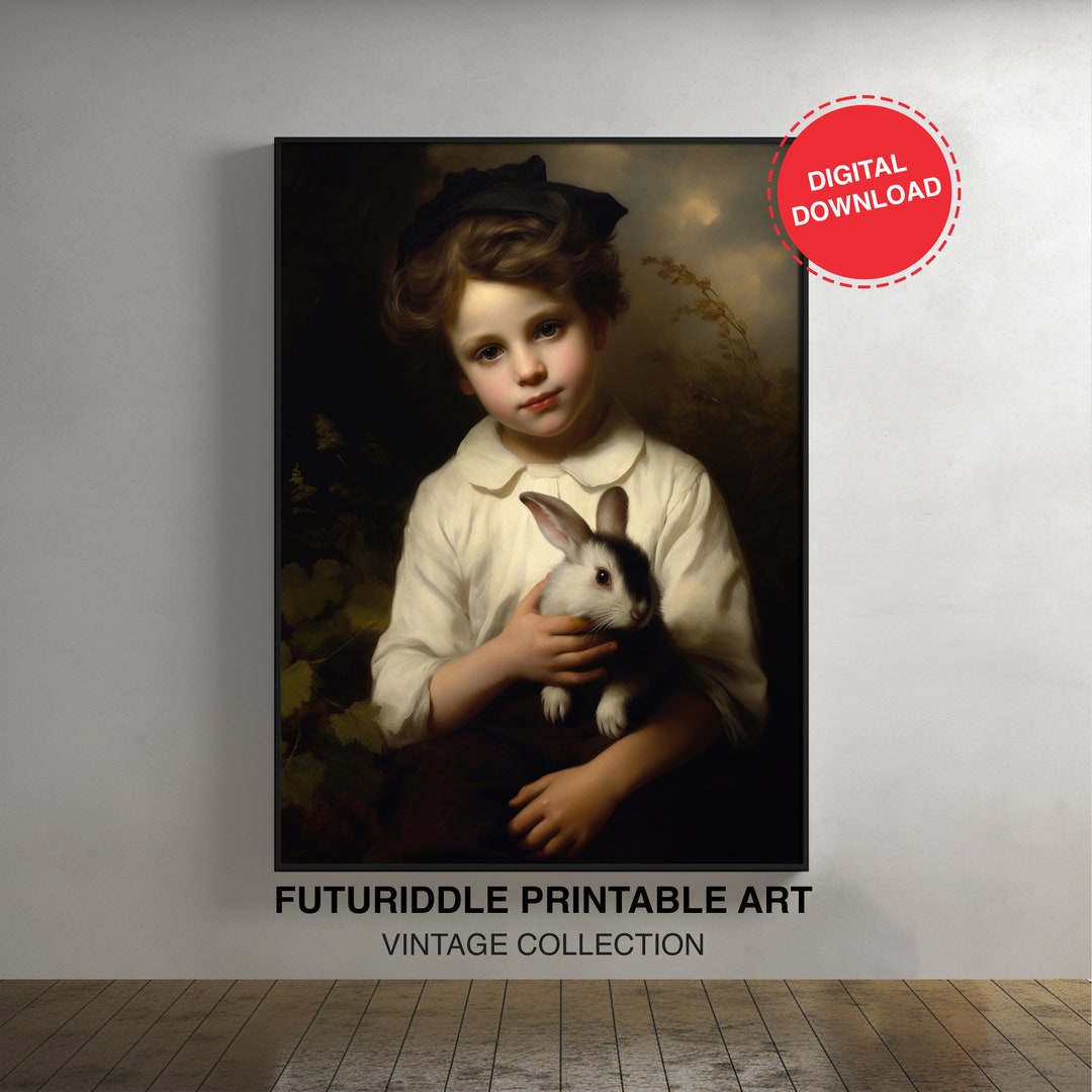 Vintage Boy & Rabbit Painting Original Art, Illustration Inspired by ...