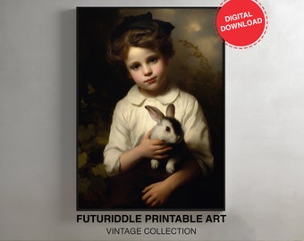 Boy and Rabbit Art Print, Henry Raeburn, Antique Rabbit Oil Painting ...