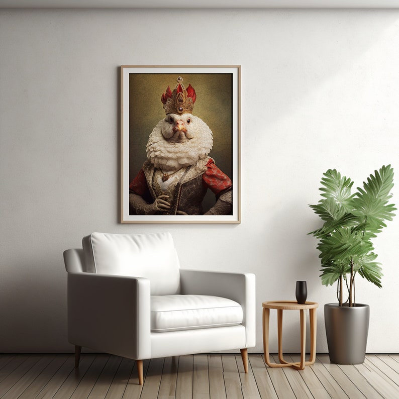 Vintage Huhn Poster, Renaissance Portrait, Tierkopf menschlicher Körper ...