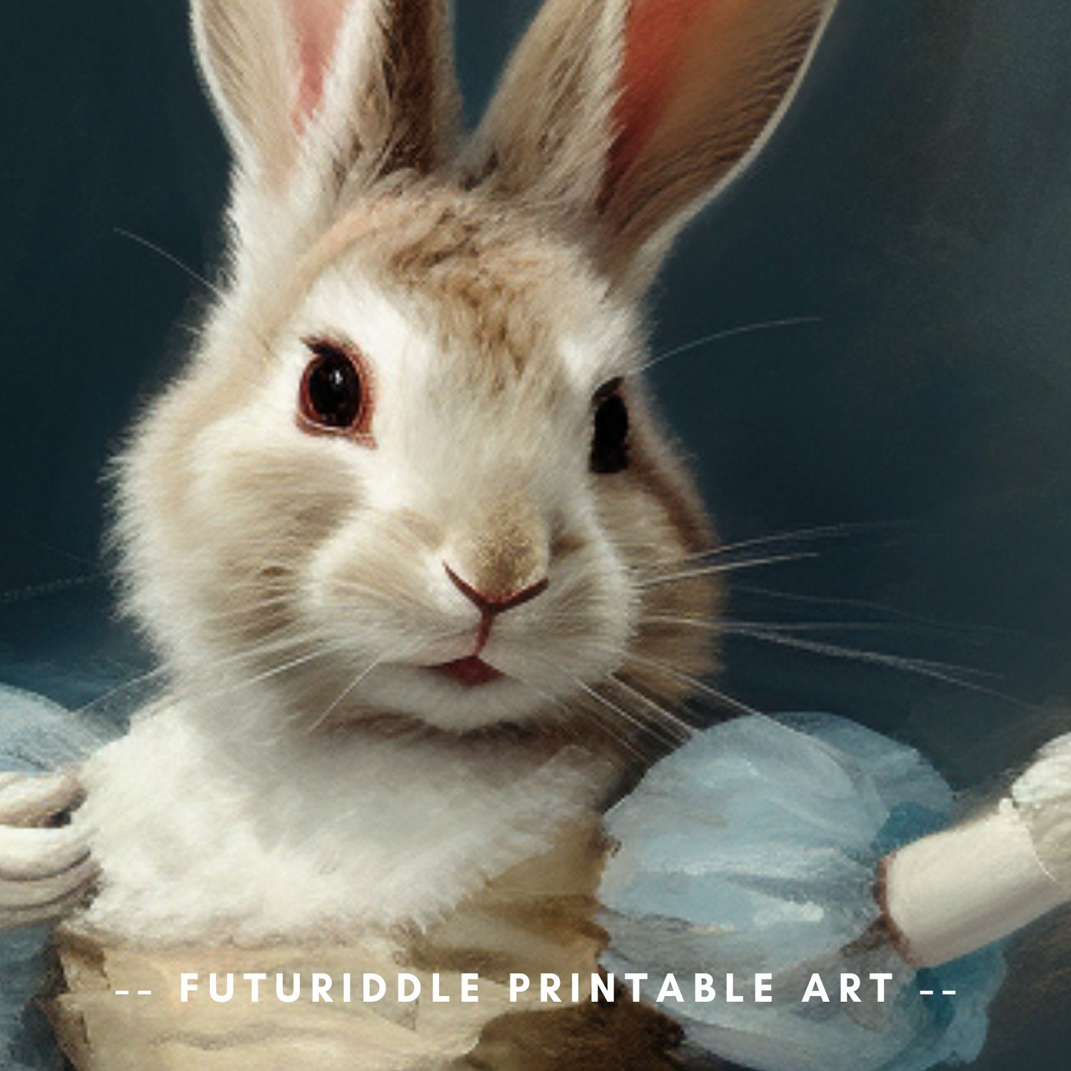 Vintage Rococo Bunny Portrait, Lady Rabbit, Pet Painting Print, Antique ...