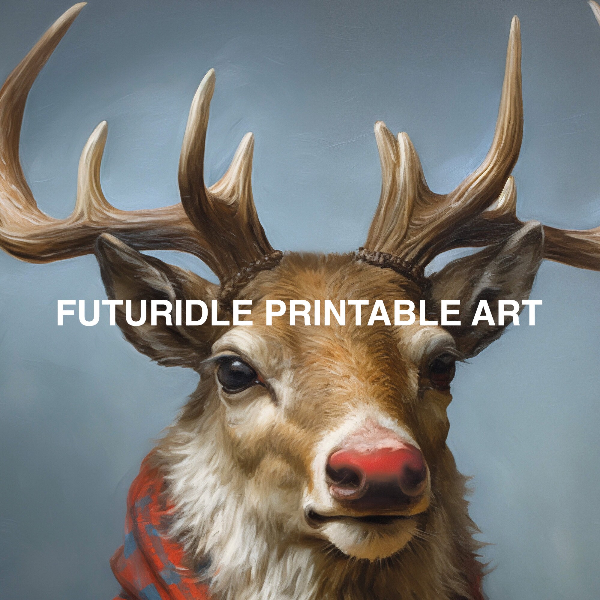 Vintage Christmas Reindeer Portrait Print, Xmas Wall Art, Reindeer in ...