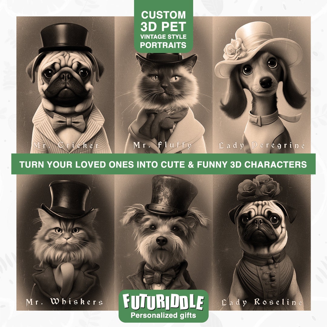 Custom Victorian 3D Pet Portraits Pet Remembrance Gift Pet - Etsy