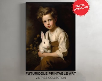 Boy and Rabbit Art Print, Henry Raeburn, Antique Rabbit Oil Painting ...
