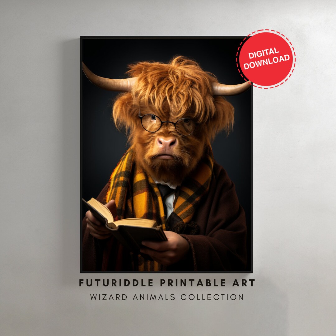 Wizard Highland Cow Portrait Print, Magical Creatures, Magic School ...