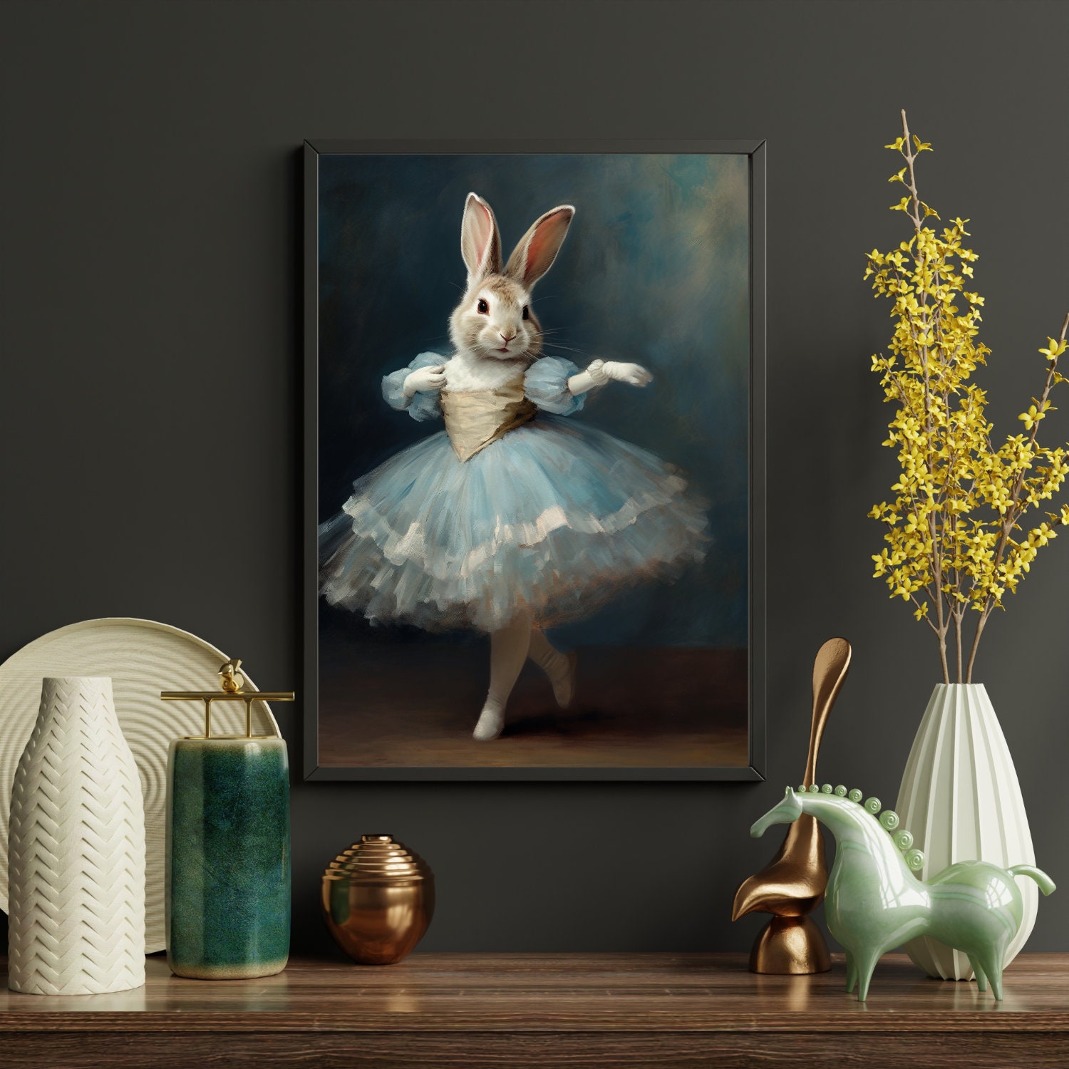 Vintage Rococo Bunny Portrait, Lady Rabbit, Pet Painting Print, Antique ...