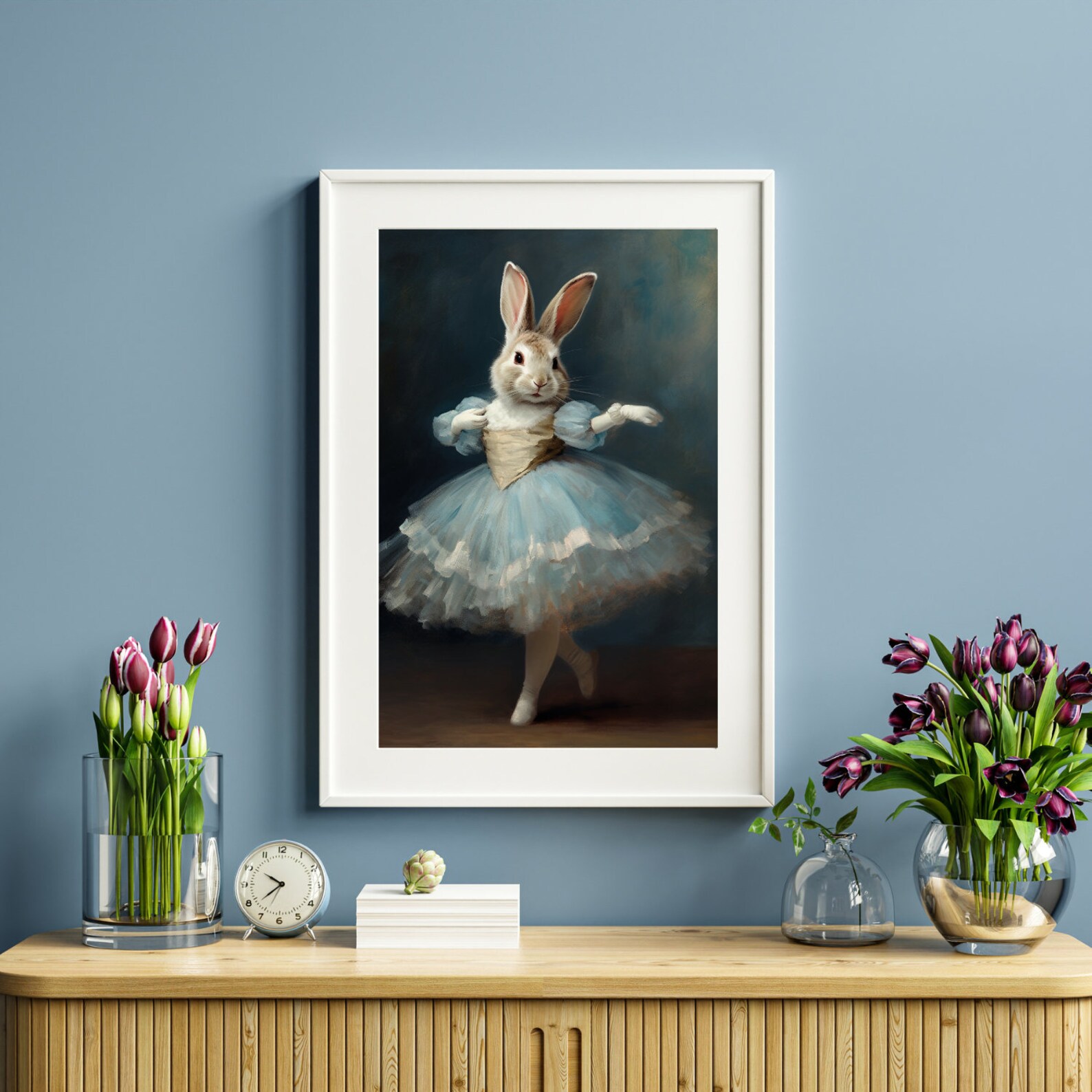 Vintage Rococo Bunny Portrait, Lady Rabbit, Pet Painting Print, Antique ...