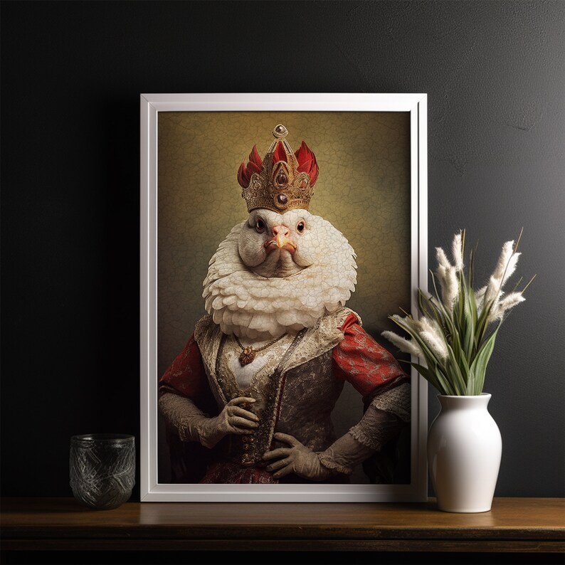 Vintage Huhn Poster, Renaissance Portrait, Tierkopf menschlicher Körper ...