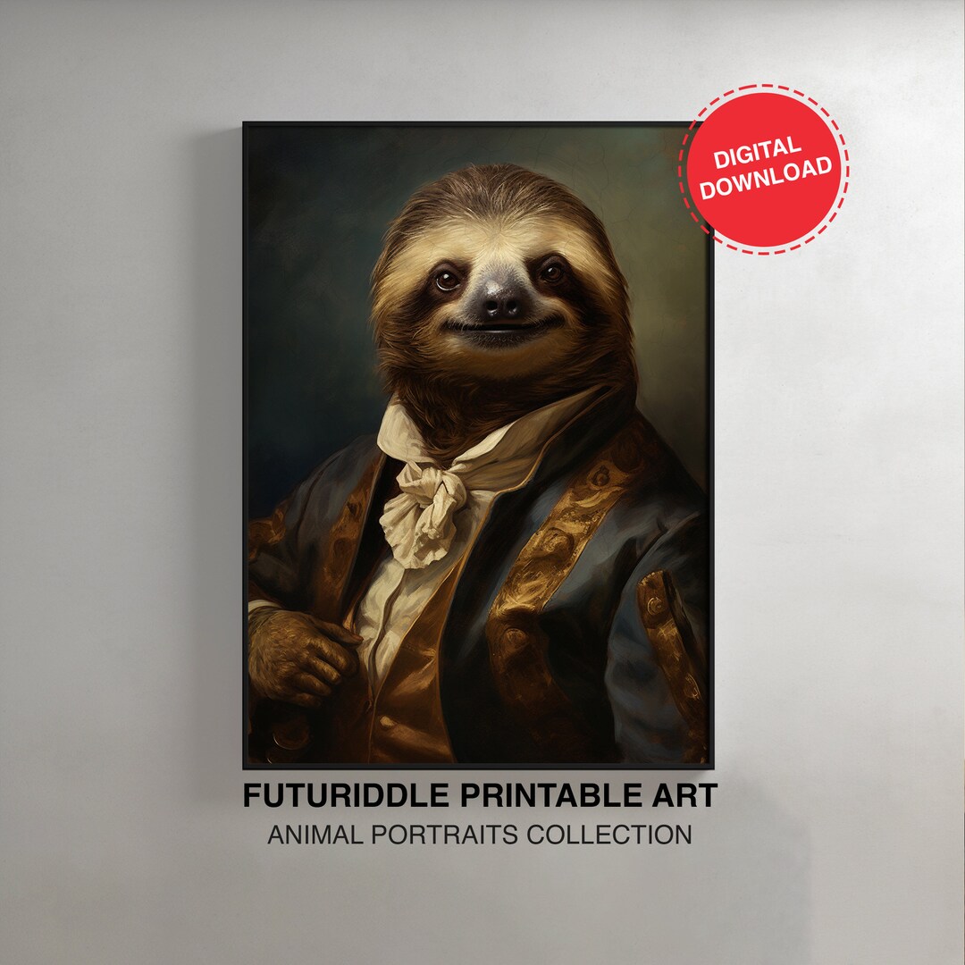 Vintage Aristocratic Sloth Portrait, Sloth Wall Décor, Renaissance ...