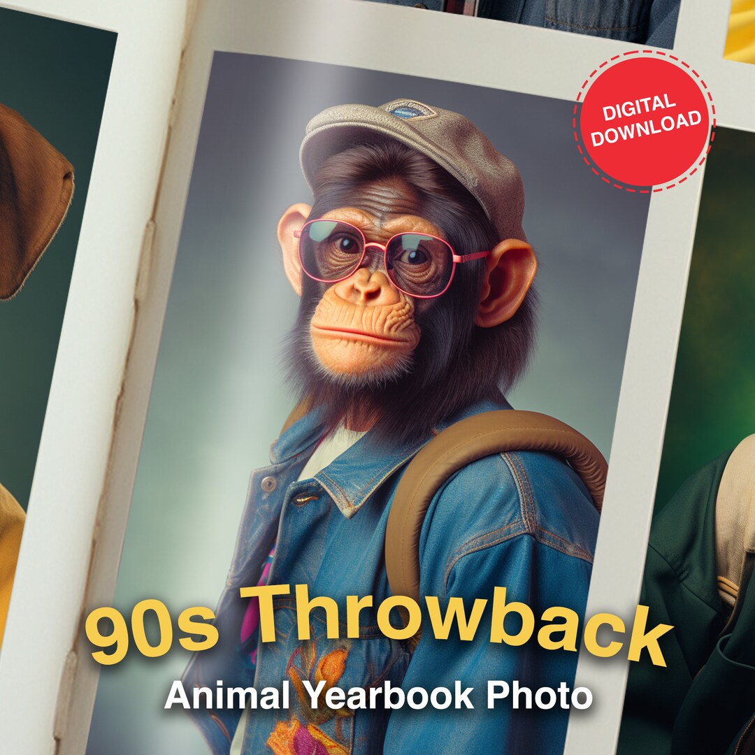 90s Throwback, Retro Chimp Portrait, High School Yearbook, Old School ...