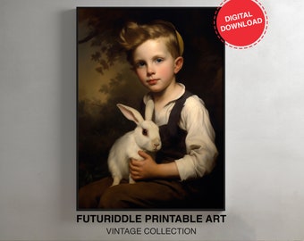 Boy and Rabbit Art Print, Henry Raeburn, Antique Rabbit Oil Painting ...