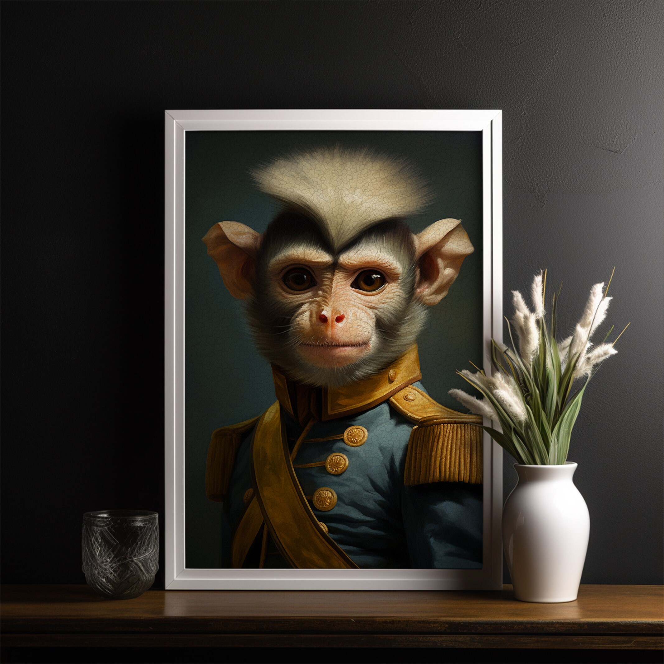 Vintage Squirrel Monkey in Military Uniform, Renaissance Portrait ...