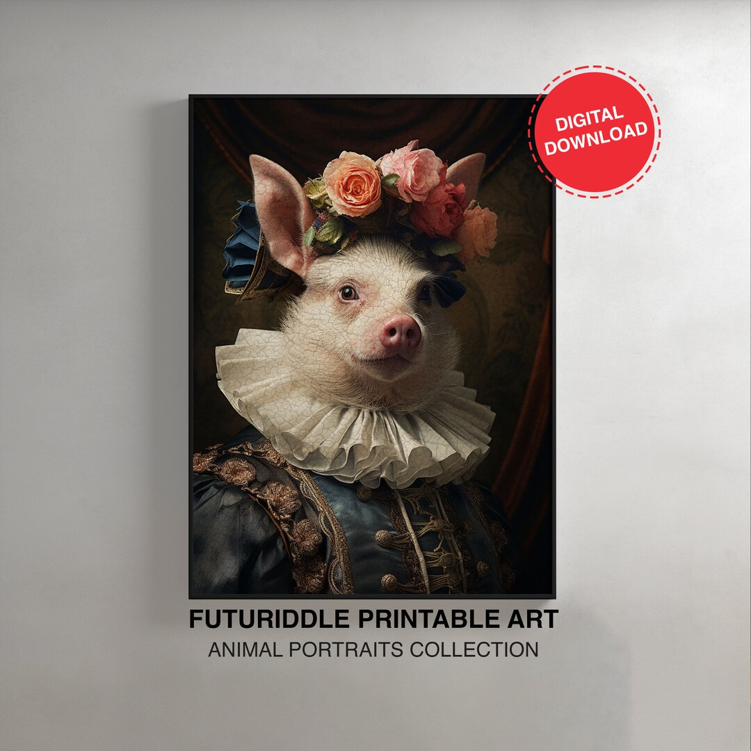 Vintage Pig Portrait Print, Pig Wall Décor, Renaissance Painting ...
