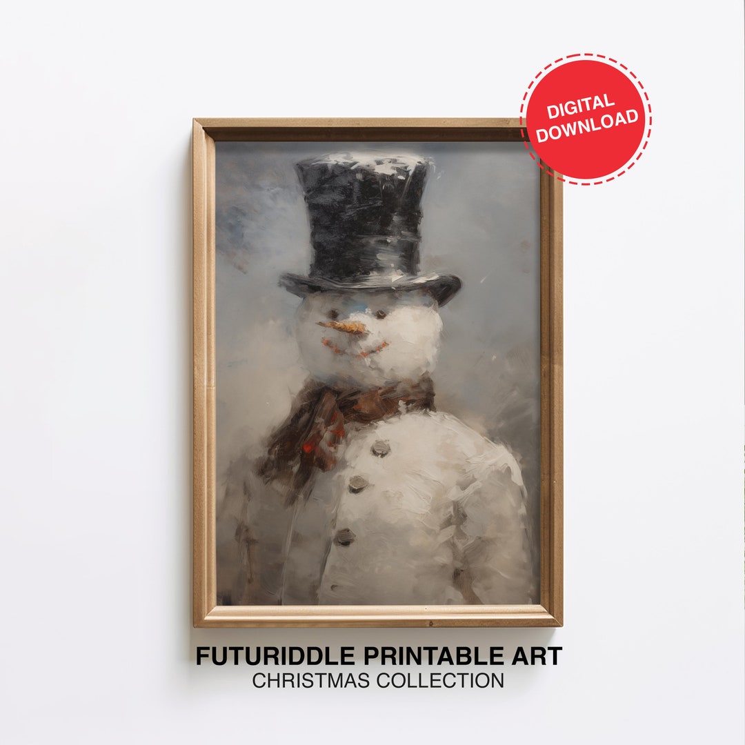 Vintage Christmas Snowman Portrait Print, Xmas Wall Art, Gentleman ...