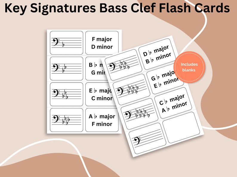 Music Flash Cards Printable Bass Clef Key Signatures Learning to Read ...