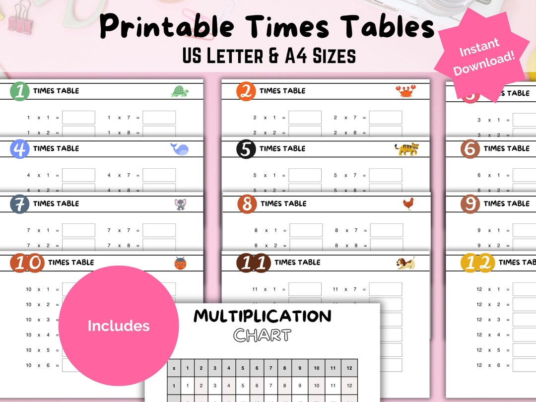 Times Table Exercise Printable With Multiplication Table for Kids Maths ...