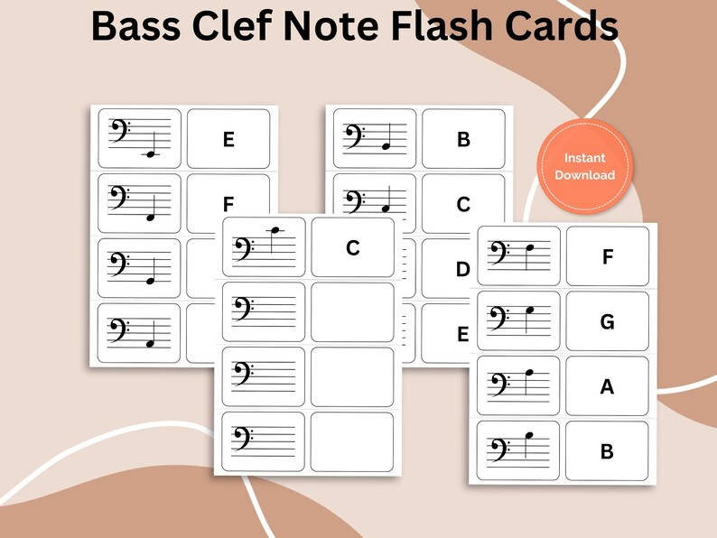 Music Flash Cards Printable Bass Clef Note Learning to Read Music - Etsy