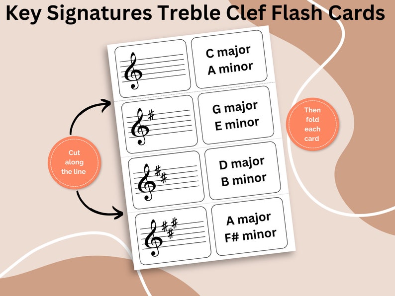 Music Flash Cards Printable Treble Clef Key Signatures Learning to Read ...