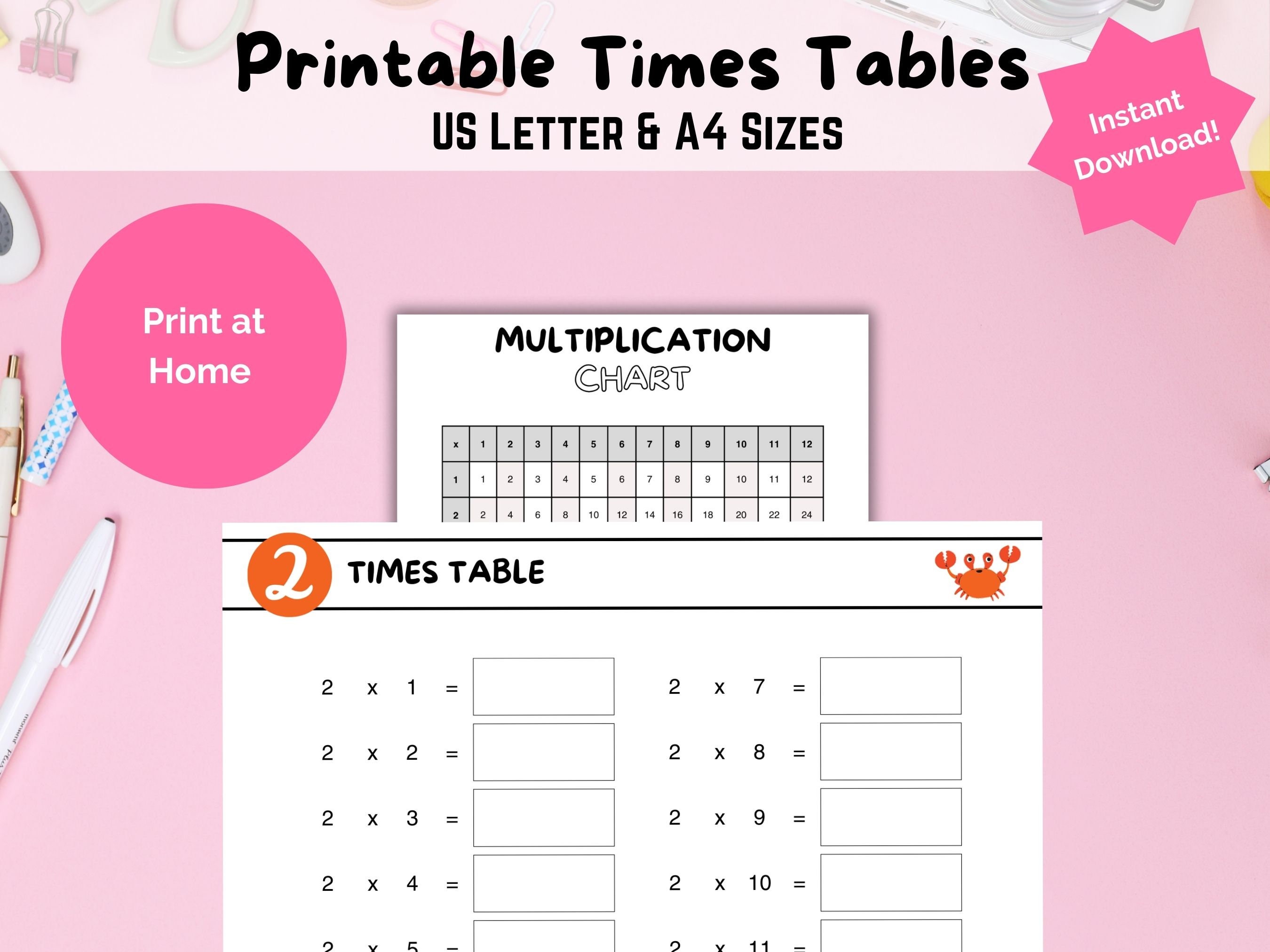 Times Table Exercise Printable With Multiplication Table for - Etsy