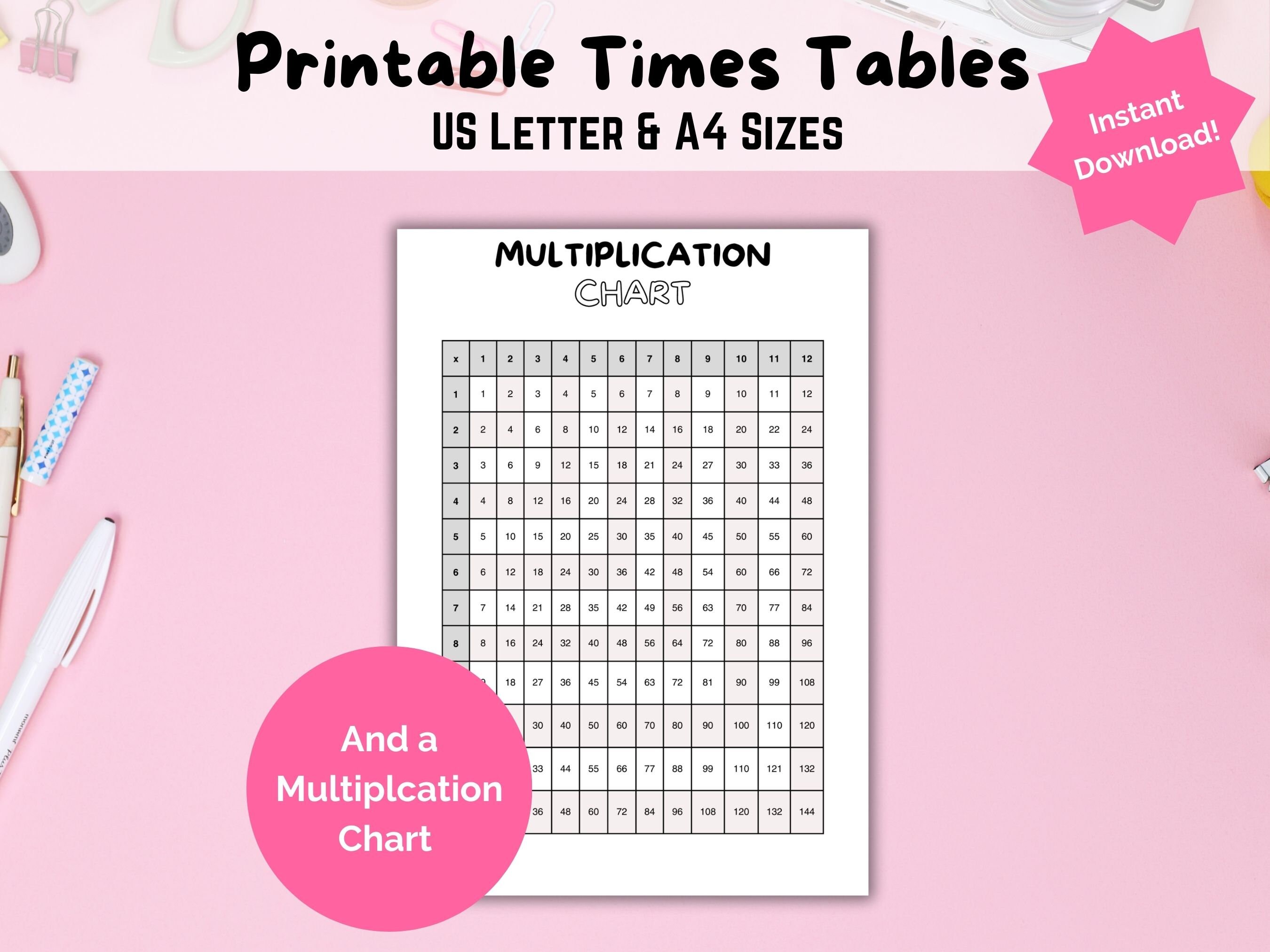 Times Table Exercise Printable With Multiplication Table for - Etsy