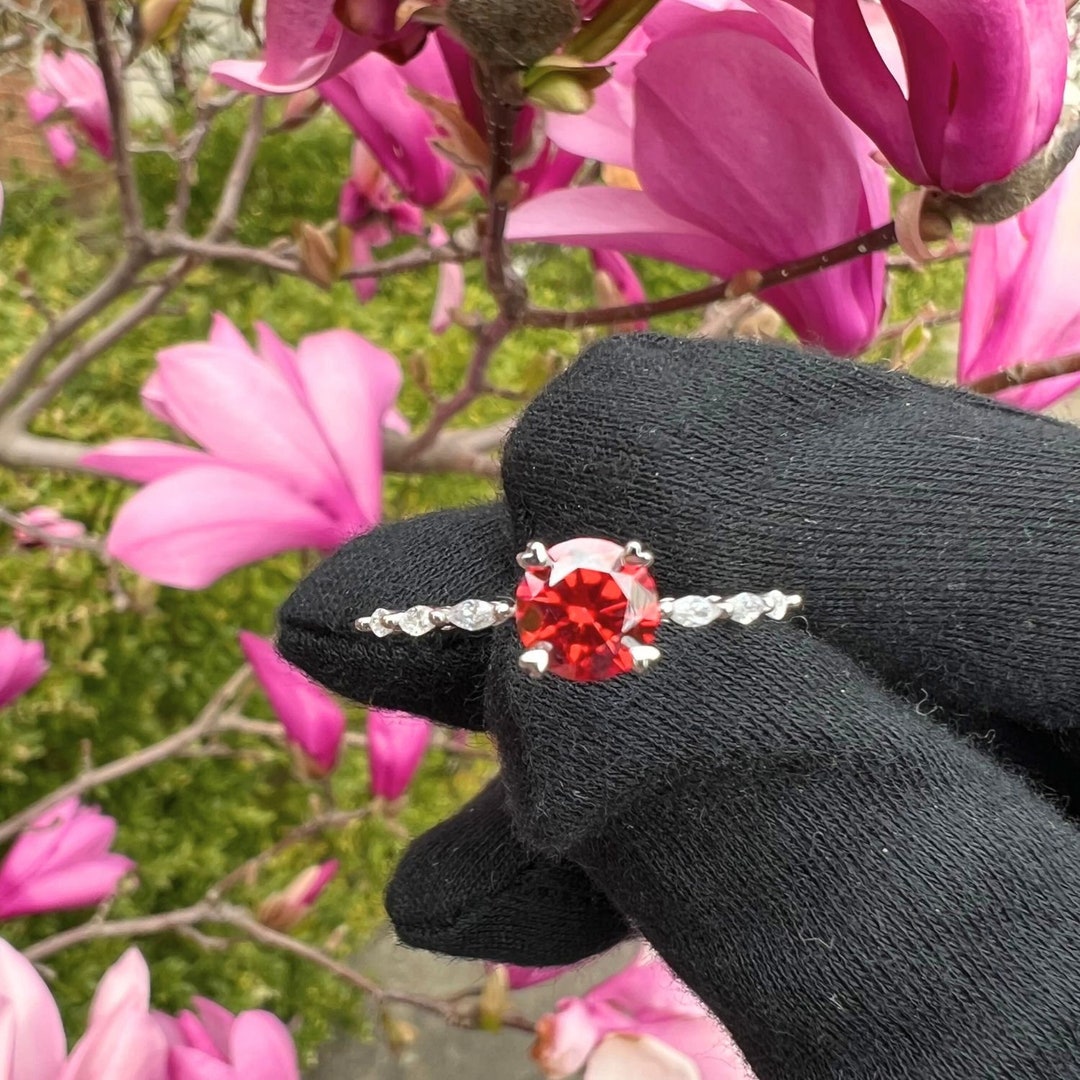 1 Ct. Red Moissanite Ring With Side Stones, 18K White Gold Over ...