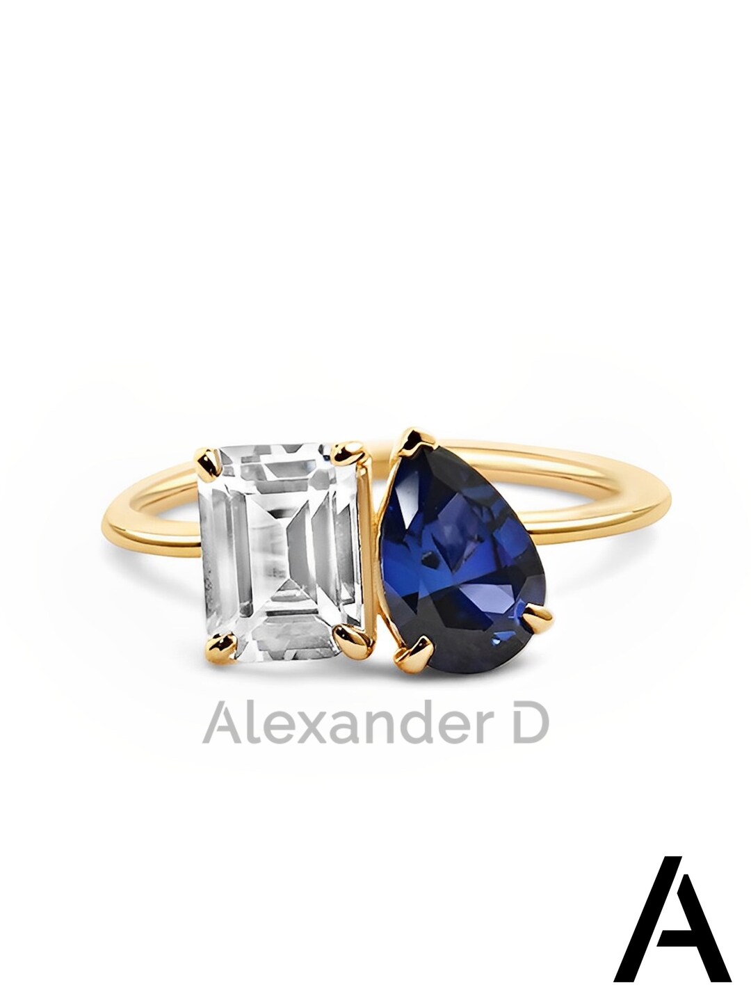 Sapphire Toi Et Moi Ring in 18K Yellow Gold Over Sterling - Etsy