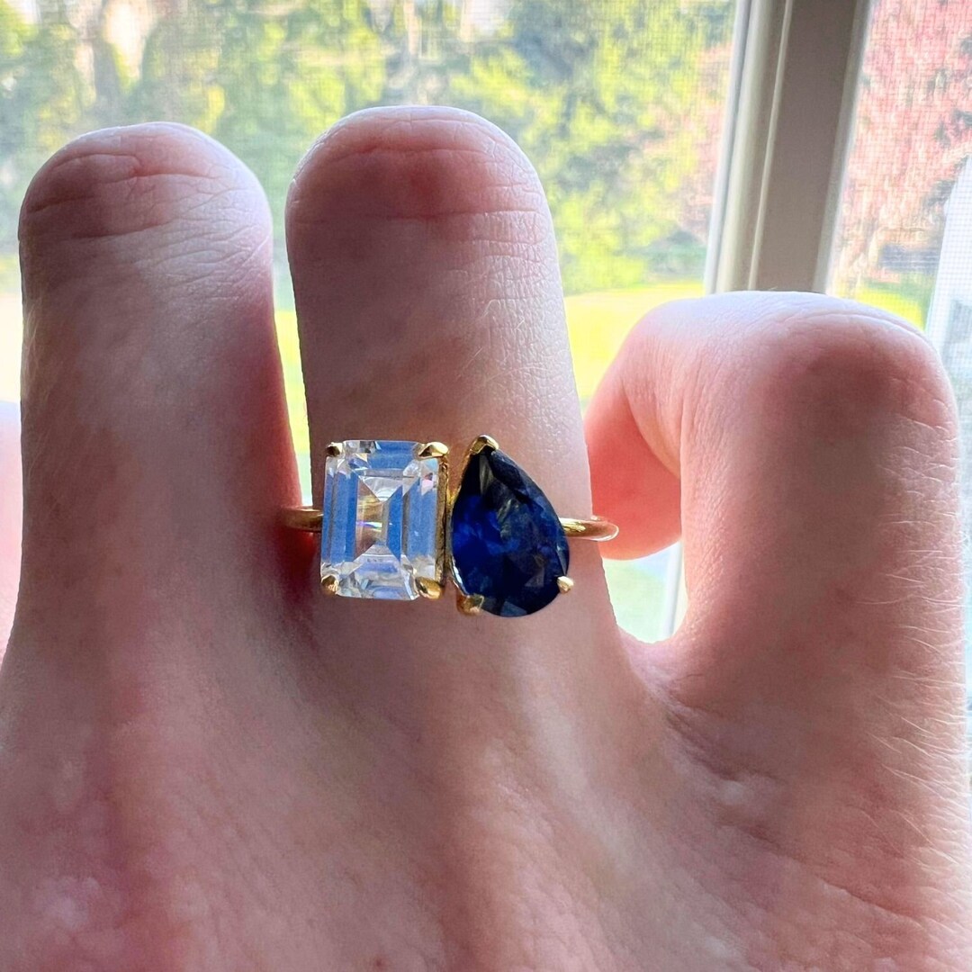 Sapphire Toi Et Moi Ring in 18K Yellow Gold Over Sterling Silver Women ...