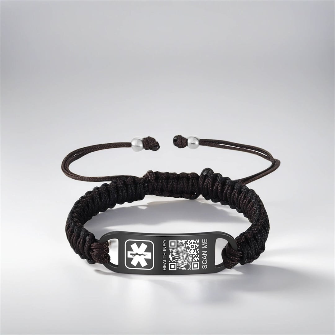 Men's QR Code Medical Alert Bracelet,woven Rope Extendable Bracelet ...