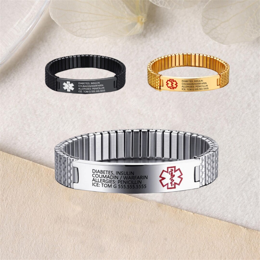 Personalized Men Medical Bracelet,stretch Medical Alert ID Bracelet ...