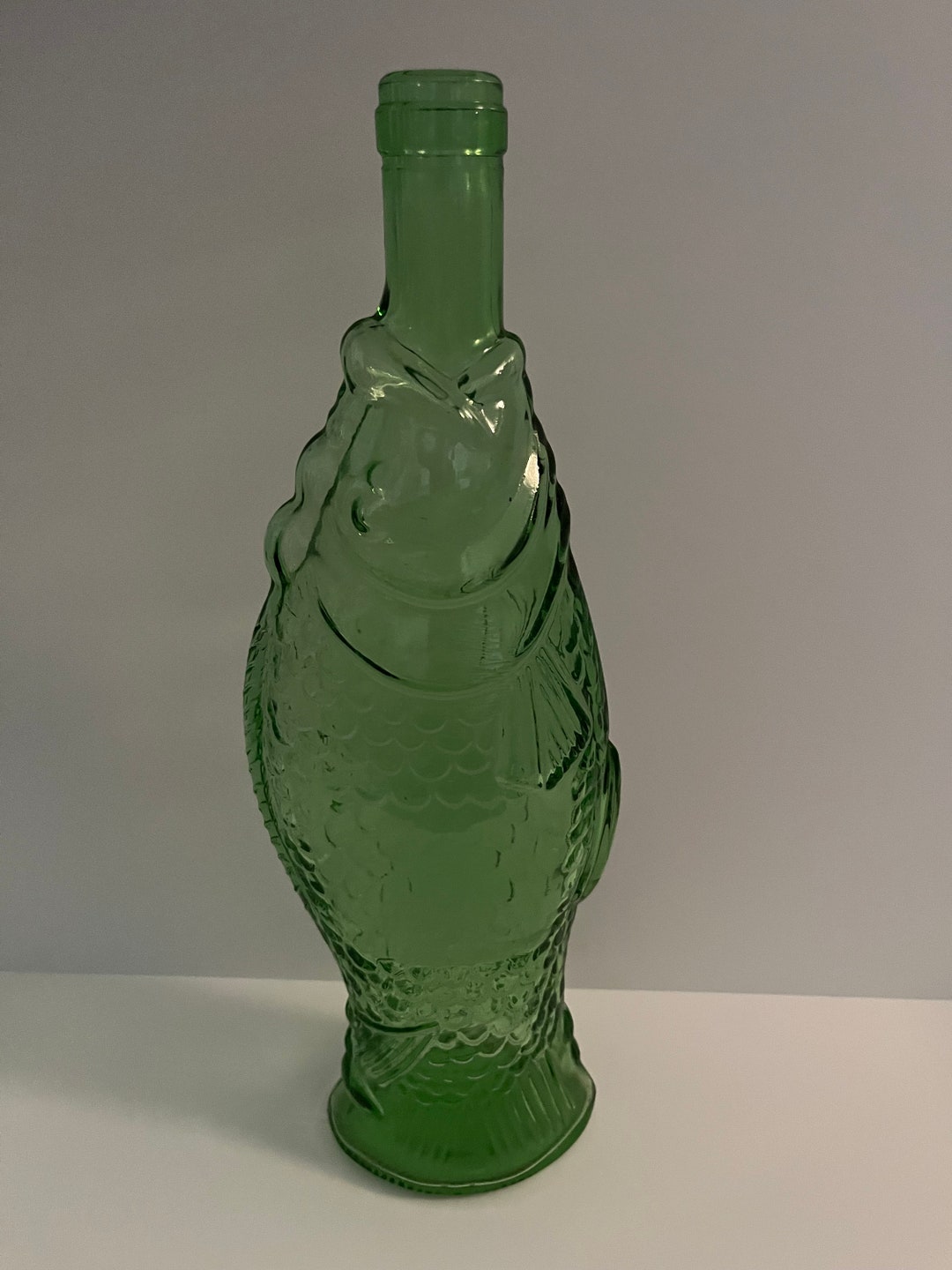 Vintage Green Glass Fish Bottle Italian Decanter - Etsy