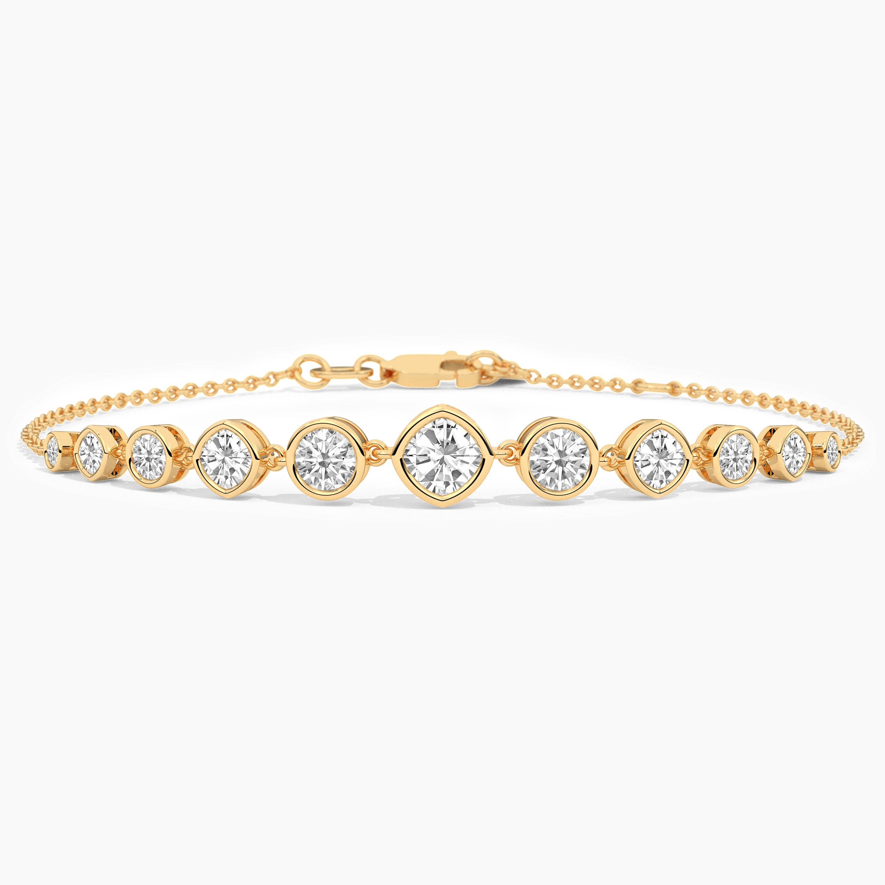 14K Solid Gold Lab Grown Diamond Bracelet With 9 Graduated Diamonds ...
