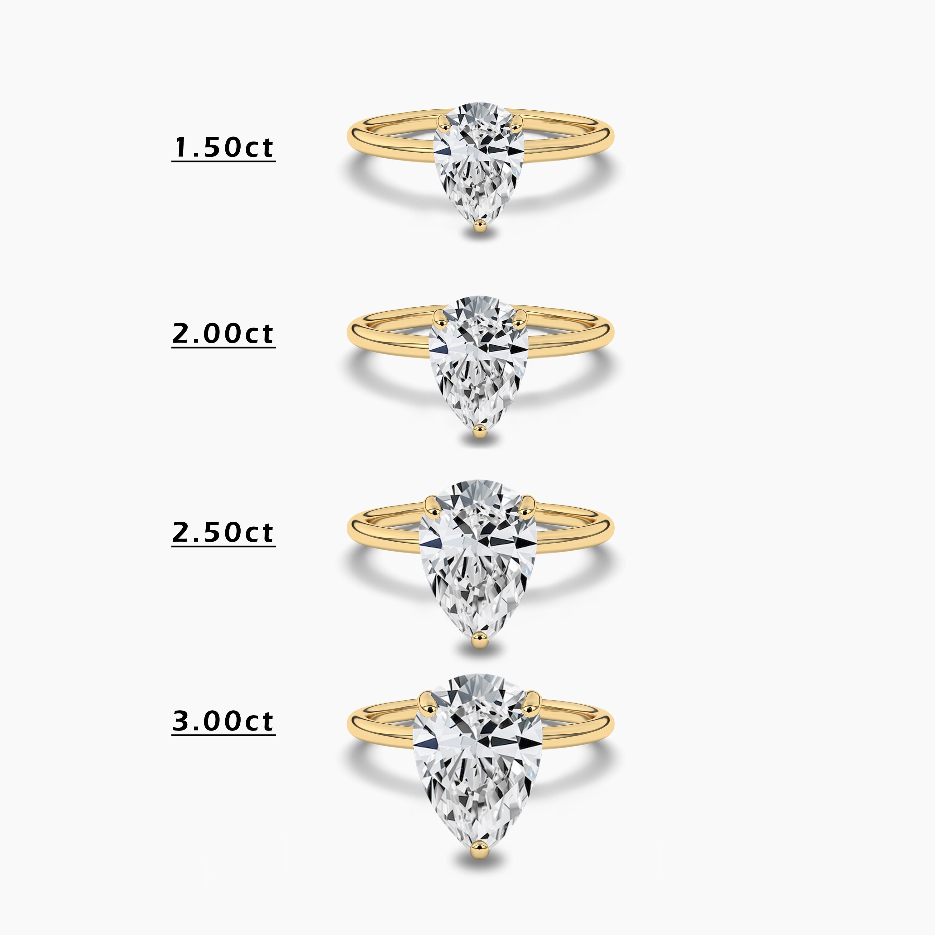 14k Solid Gold Pear Cut Solitaire Moissanite Engagement Rings for Women ...