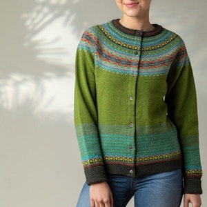 Alpine Cardigan by Eribe in Moss 96% Lambswool With Angora Fairisle - Etsy