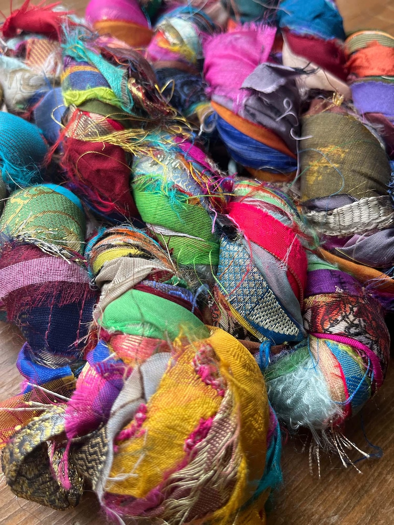 20 Meters Vintage Recycled Sari Ribbon Yarn Skein 100gm Each One is ...
